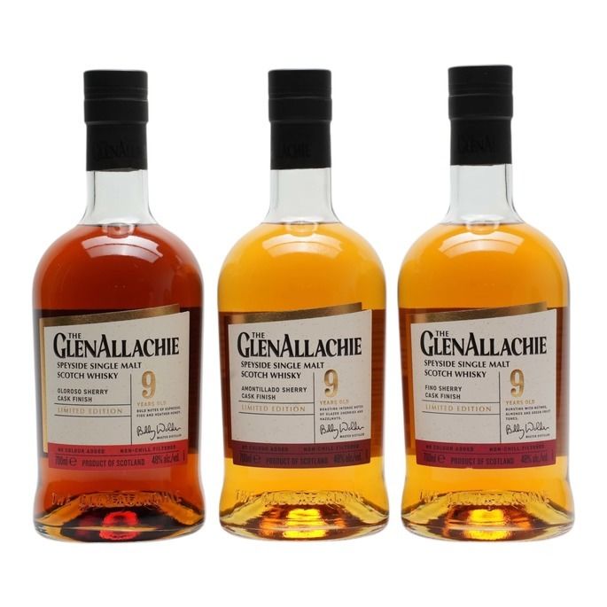 Glenallachie 9 Year Old Wood Collection Fino, Amontillado & Oloroso Sherry Finish Set (3x700ml ...