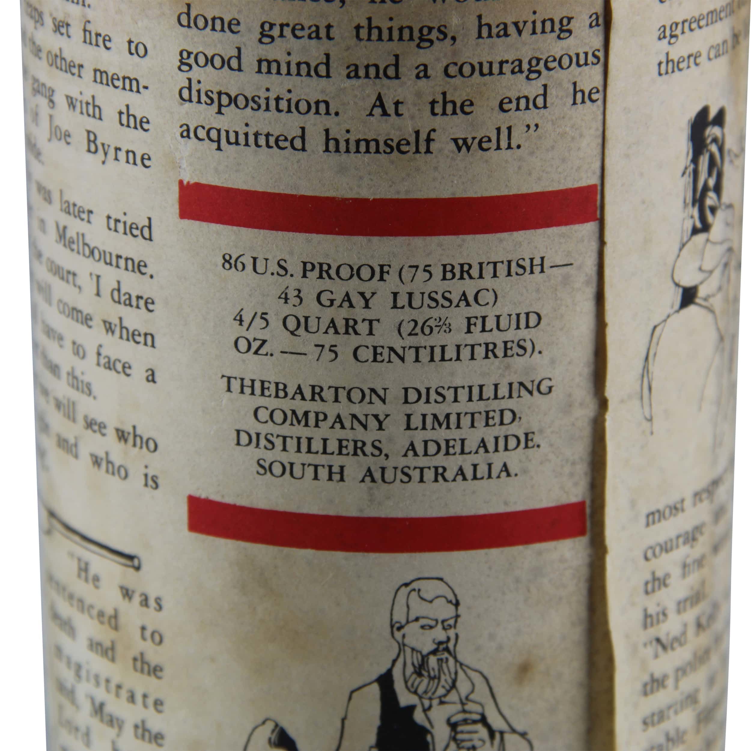 Thebarton Distilling Company Ned Kelly Australian Outlaw Whisky 1960s ...