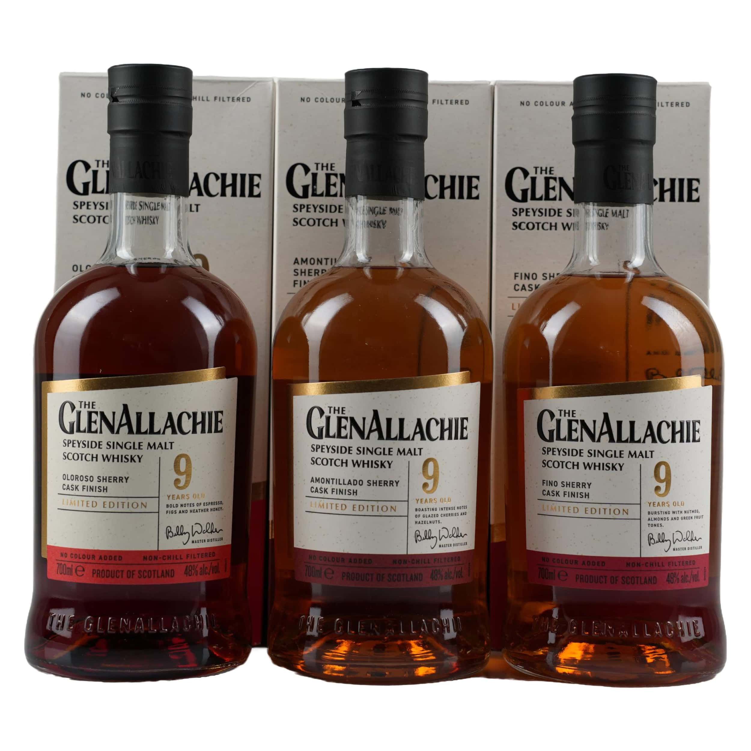 Glenallachie 9 Year Old Wood Collection Fino, Amontillado & Oloroso Sherry Finish Set (3x700ml ...