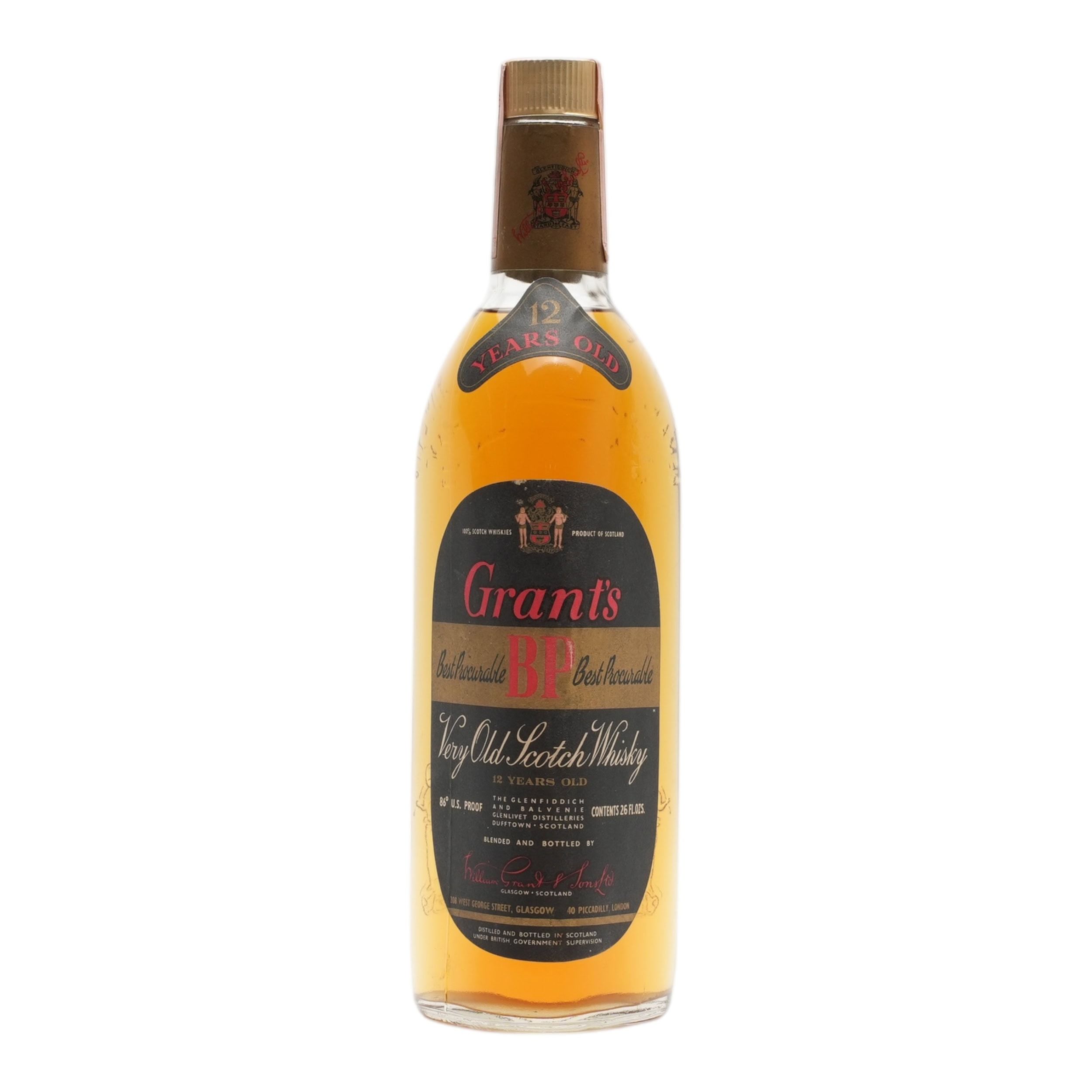 Grant's 12 Year Old BP Very Old Scotch Whisky 1960s bottling (26 Fl Oz ...